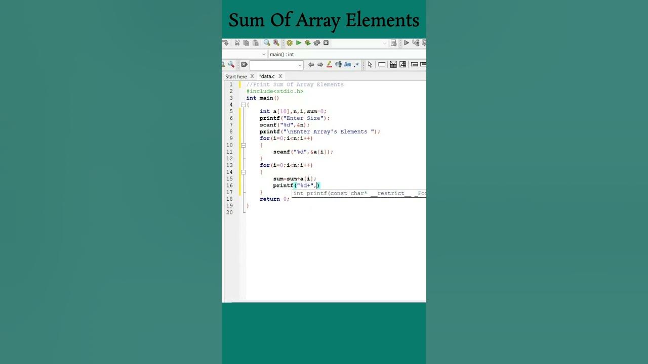 69 Sum Of Elements Of 1 D Array C Program Shorts Cprogramming Coding Shortvideo Array