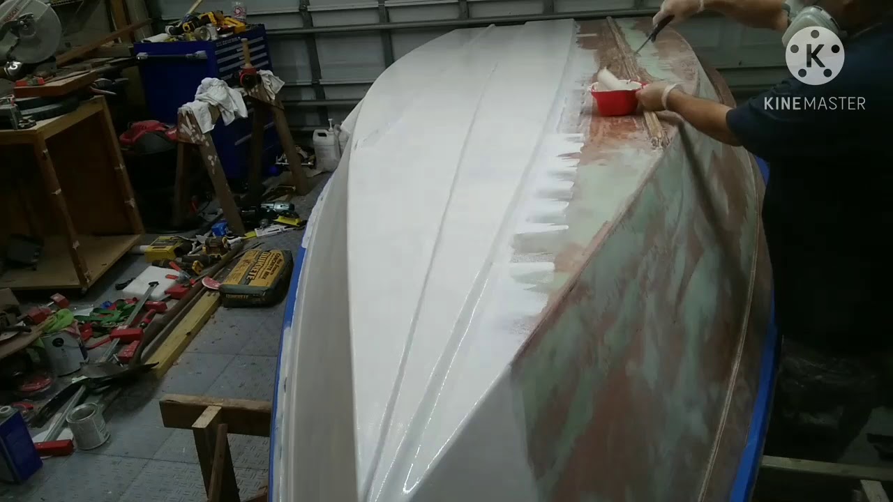 Skiff build #22 hull primer complete - YouTube