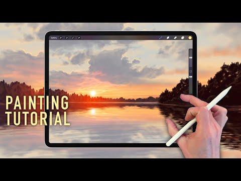 IPAD PAINTING TUTORIAL - Sunset Lake landscape in Procreate - YouTube