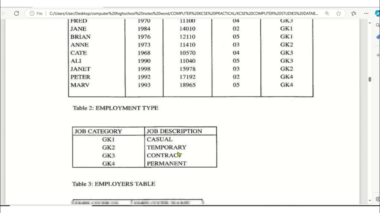 KCSE DATABASE PRACTICAL 2011 - YouTube