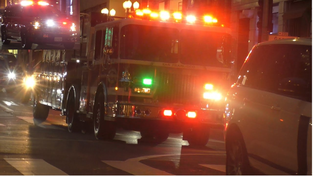 San Francisco Fire Dept. Truck 3 (Reserve) & Battalion 1 Responding ...