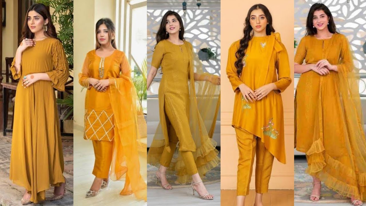 Letast Mustard Color Dress Designs || New Summer Lawn Mustard Color ...