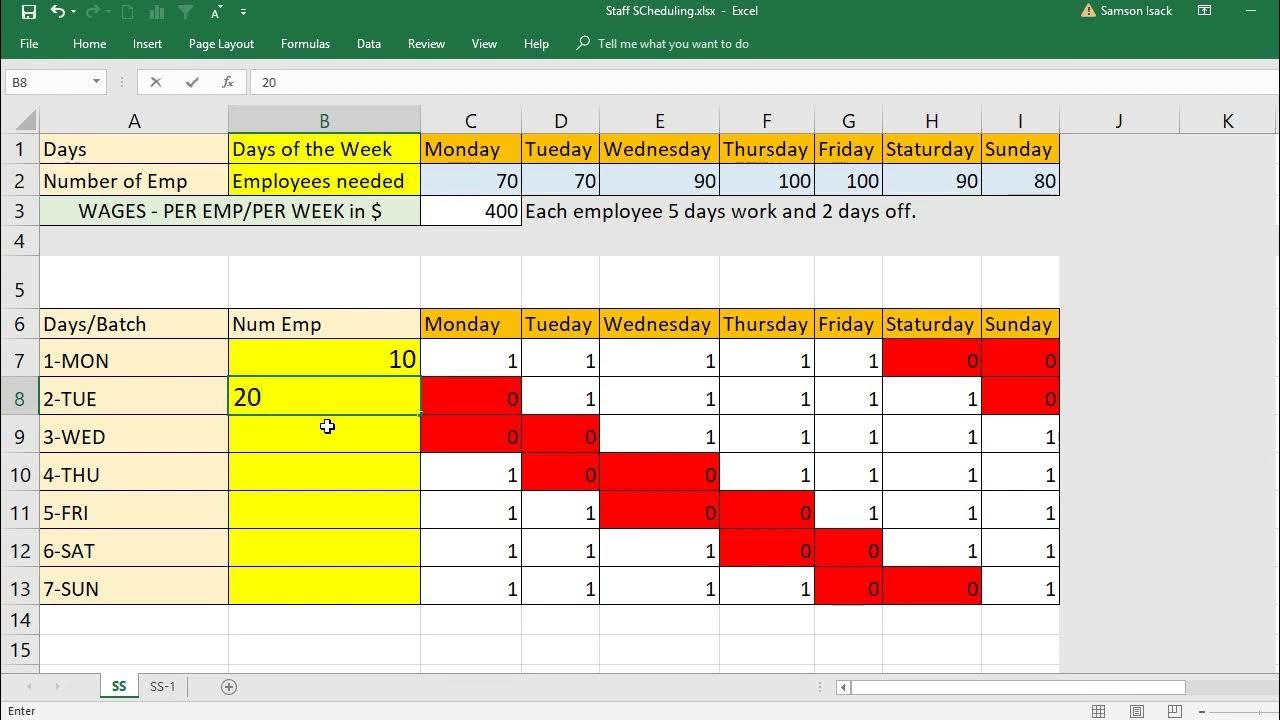 Excel : How to solve 'Employee Staff Scheduling' using Excel - YouTube