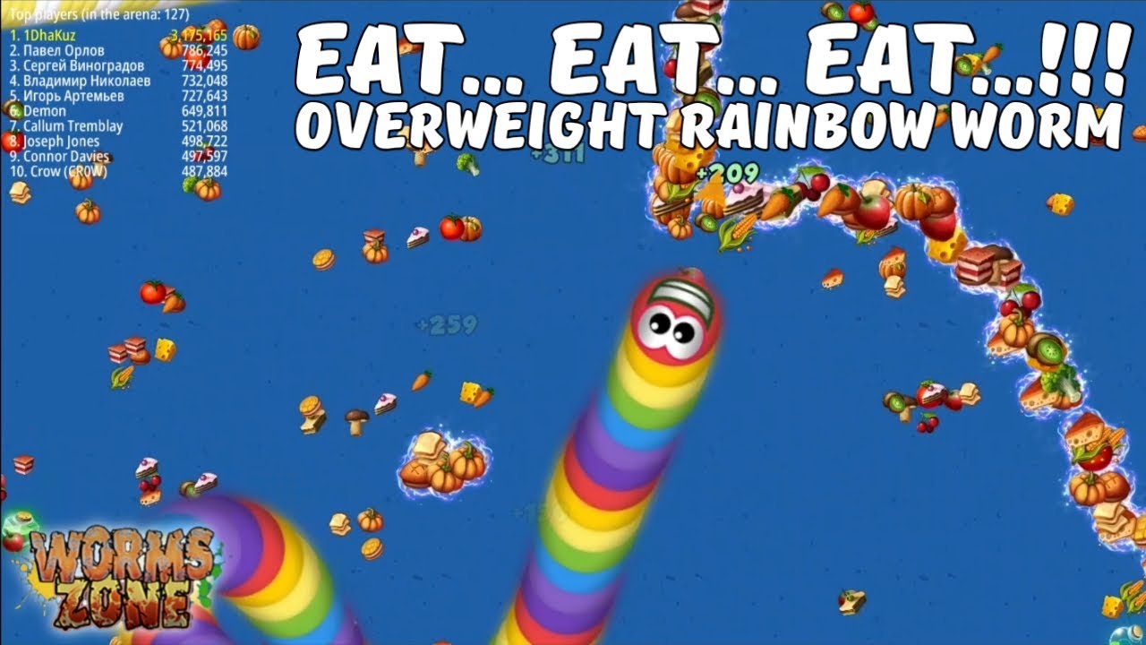 Worms Zone - Big Fat Rainbow Worm in Action | Eat... Eat... Eat ...