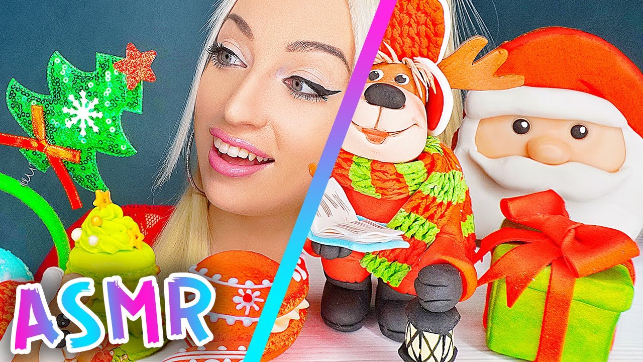 ASMR MUKBANG 먹방 EDIBLE CHRISTMAS CAKE, MERINGUE COOKIE, SANTA MACAROONS ...