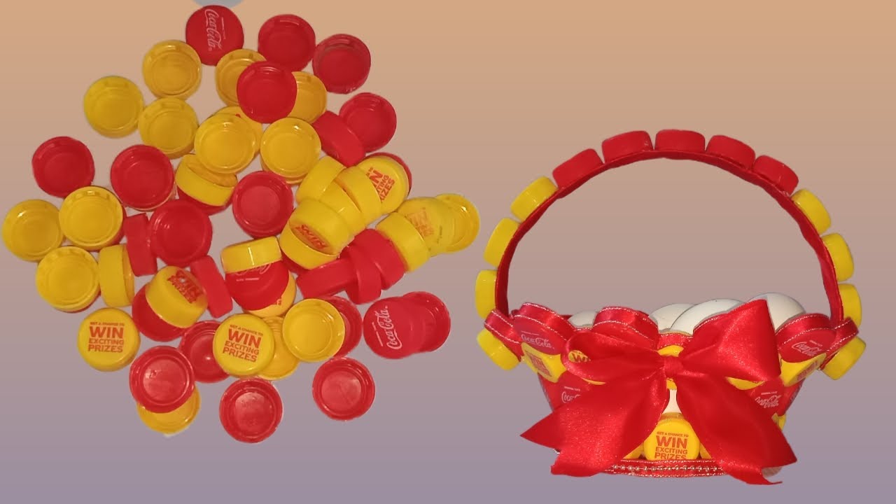 How to make basket using Plastic Bottle Caps/ Craft Ideas - YouTube