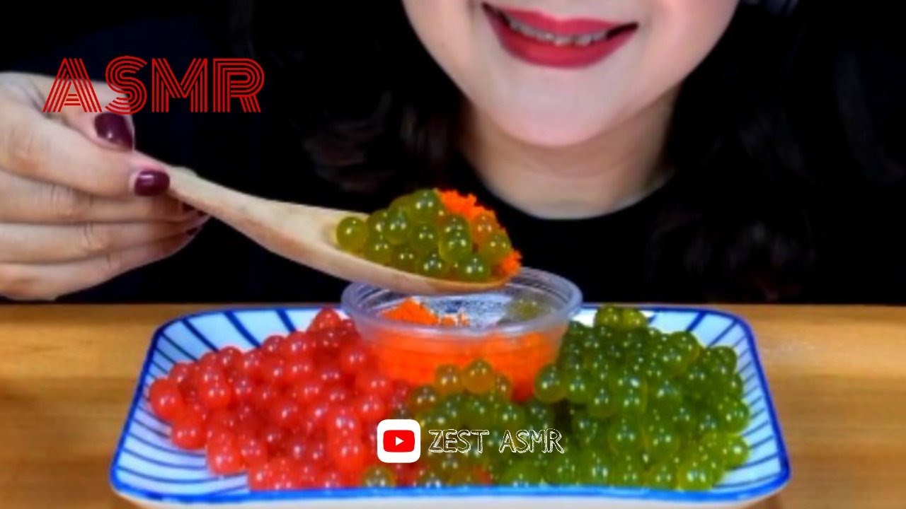 ASMR EATING BOBA POPPING PEARLS ,TOBIKO EGGS (FLYING FISH ROE) MUKBANG ...