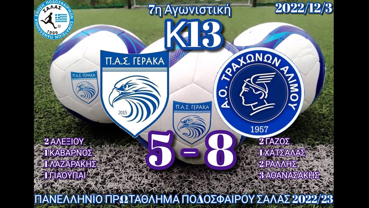 2022-12-03 ΠΡΩΤΑΘΛΗΜΑ ΣΑΛΑΣ (Κ13) ΠΑΣ ΓΕΡΑΚΑΣ-ΤΡΑΧΩΝΕΣ ΑΛΙΜΟΥ - YouTube