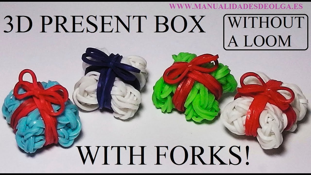 3D Present / gift box charm for Christmas without a rainbow loom. With ...