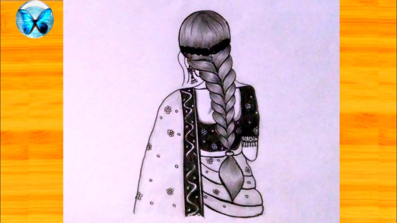 Traditional girl backside drawing || step by step pencil sketch.. How ...