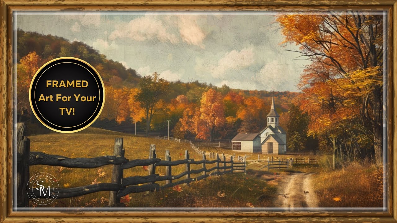 Vintage Church in Fall Painting | Art for Your TV | Fall Decor - YouTube