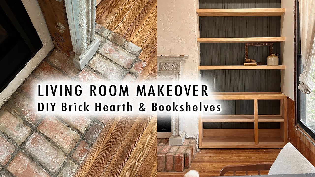 Living Room Makeover Ep2 *DIY BRICK HEARTH & BOOKSHELVES* | XO, MaCenna ...