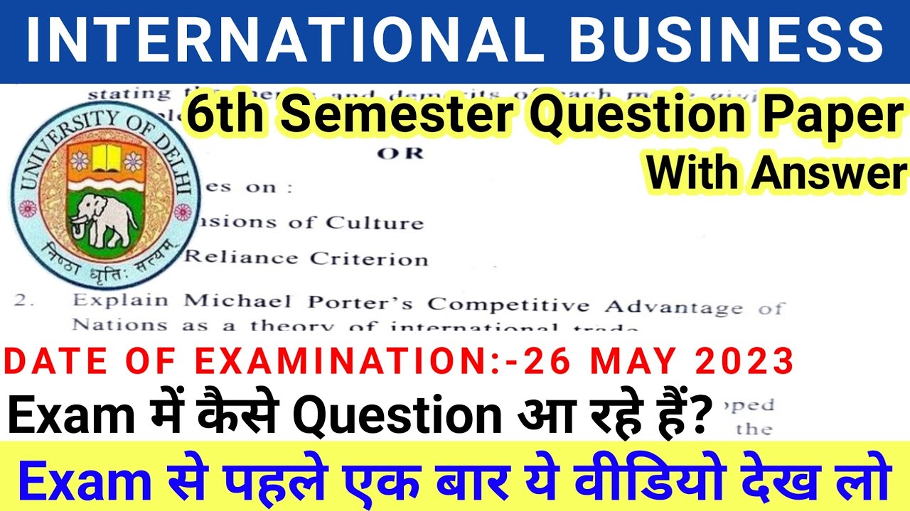 DU International Business 6th Semester Question Paper 2023 ...