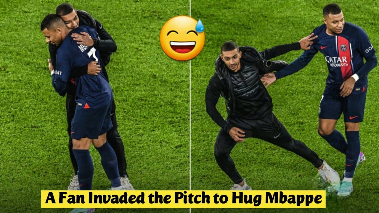 😅 A Fan Invaded the Pitch to Hug Kylian Mbappe during PSG vs AC Milan 3 ...
