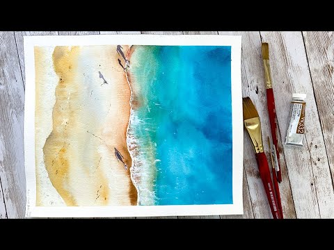 Ocean water and sand in watercolors | How to paint waves - YouTube