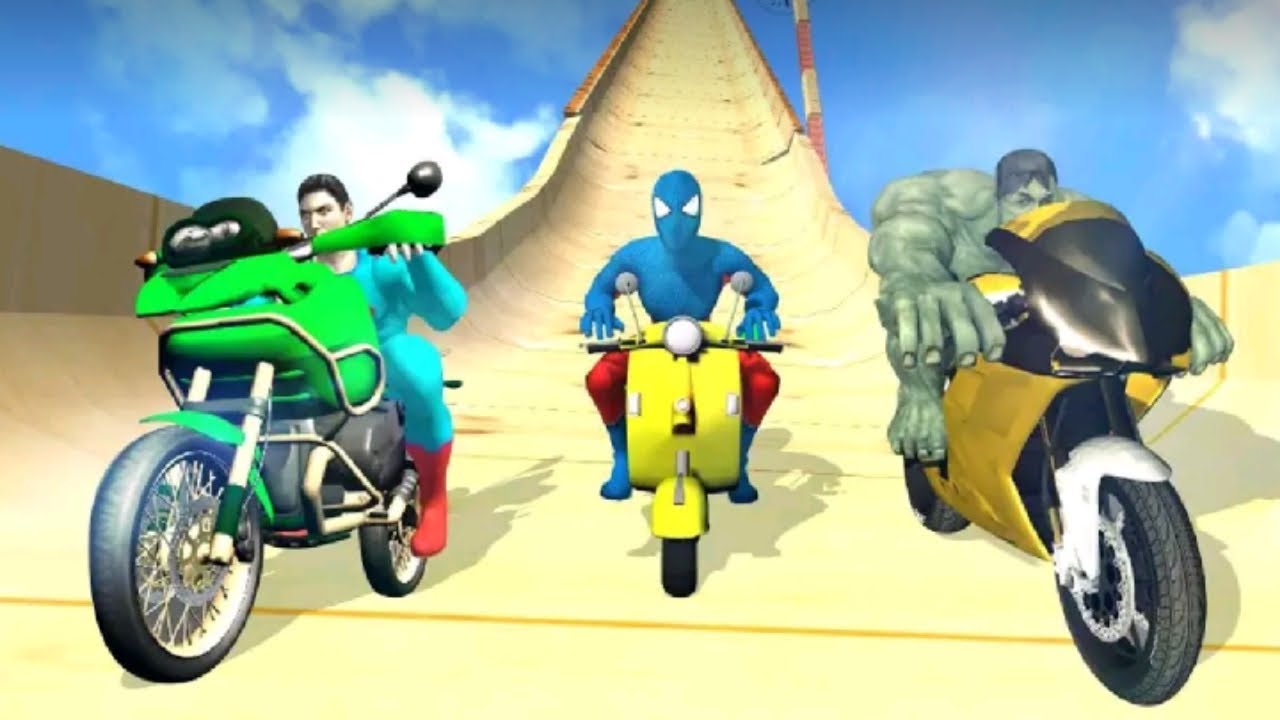 Super Hero Mega Bike Ramp car Racing-2020 - YouTube