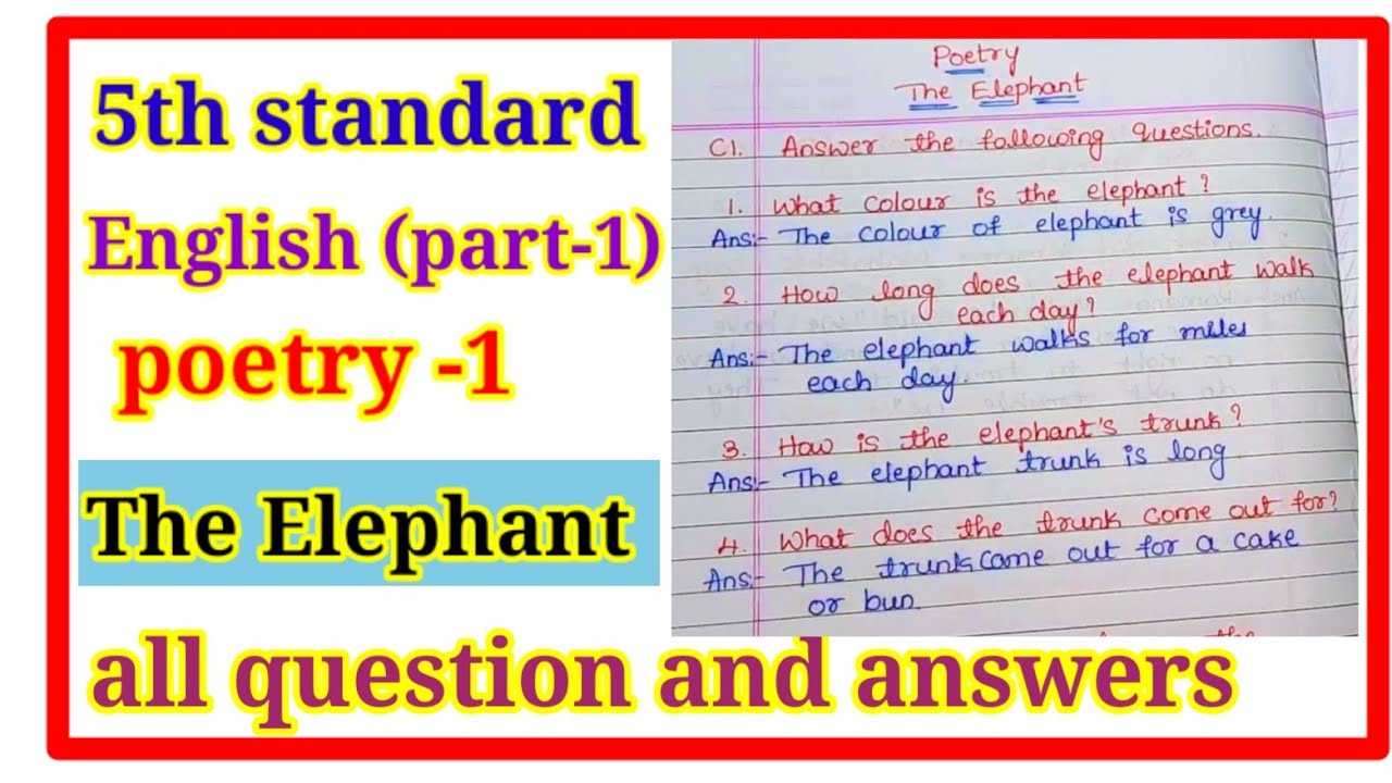 5th standard, poetry-1 #The Elephant question and answers#notes - YouTube
