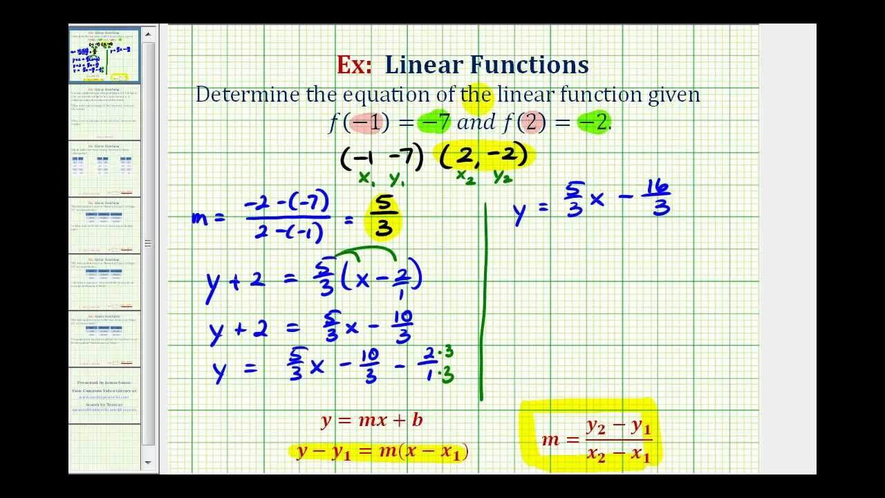 Ex Find The Linear Function Given Two Function Values In Function