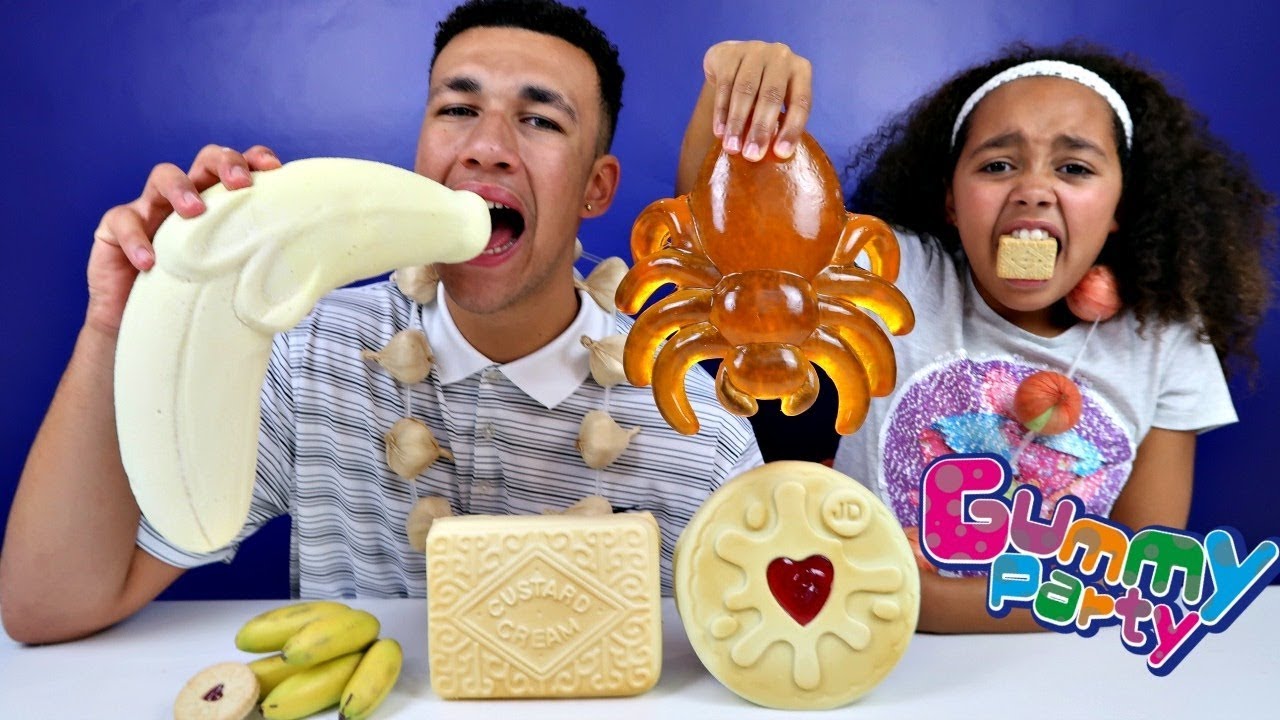 Famtastic Vlog 3: Real Food VS Gummy Food! Gross Giant Candy Challenge ...