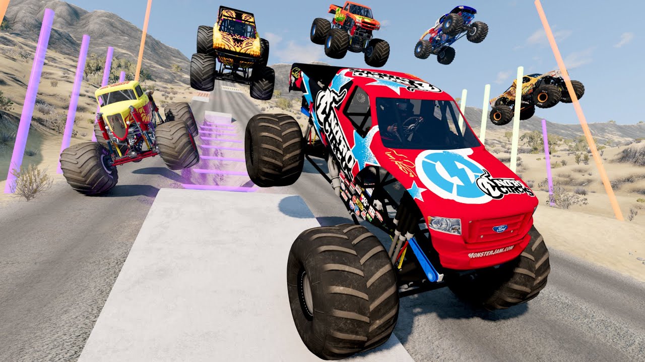 Racing Monster Trucks Through GIANT Lasers | BeamNG Drive - Griff's ...