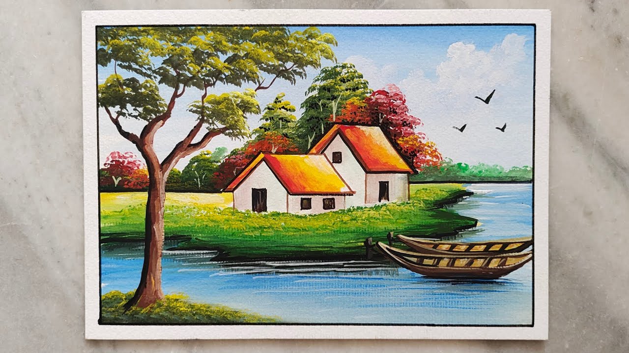 Easy Poster Colour painting || Scenery Drawing - YouTube
