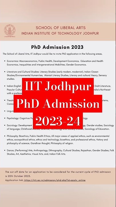 🥳IIT Jodhpur PhD Admission Update #shorts #iitjodhpur #phdadmission2023 ...