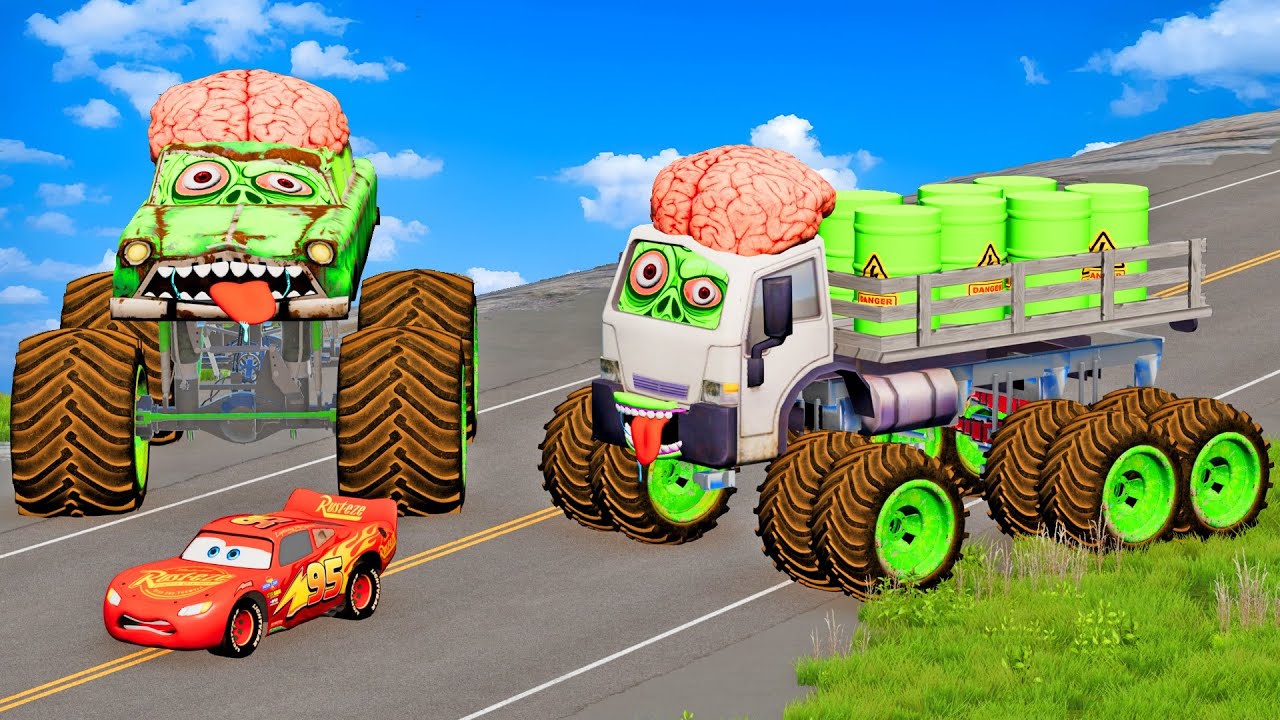 😱GIGANTIC HUNGRY OLD RUSTY CAR ZOMBIE & MCQUEEN ZOMBIE BARREL OF SLIME ...