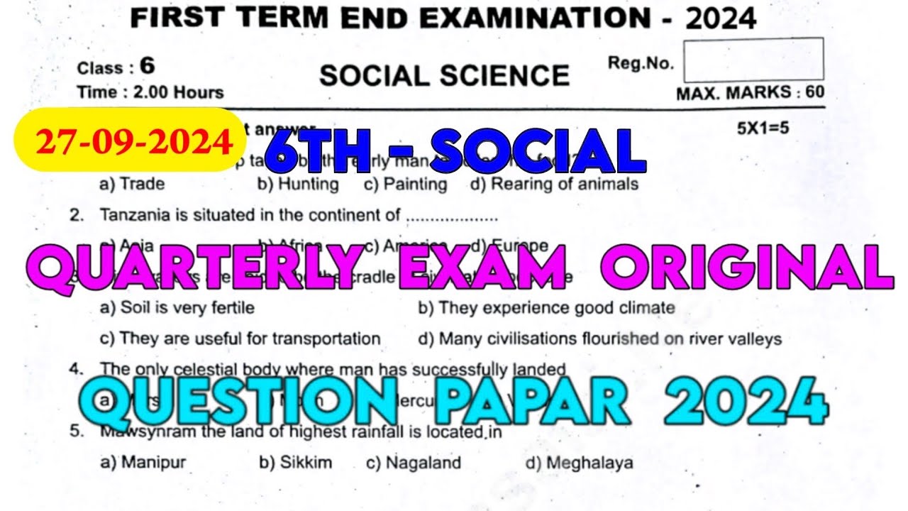 6th Social Quarterly question paper 2024 |6th Std Social Quarterly Exam ...