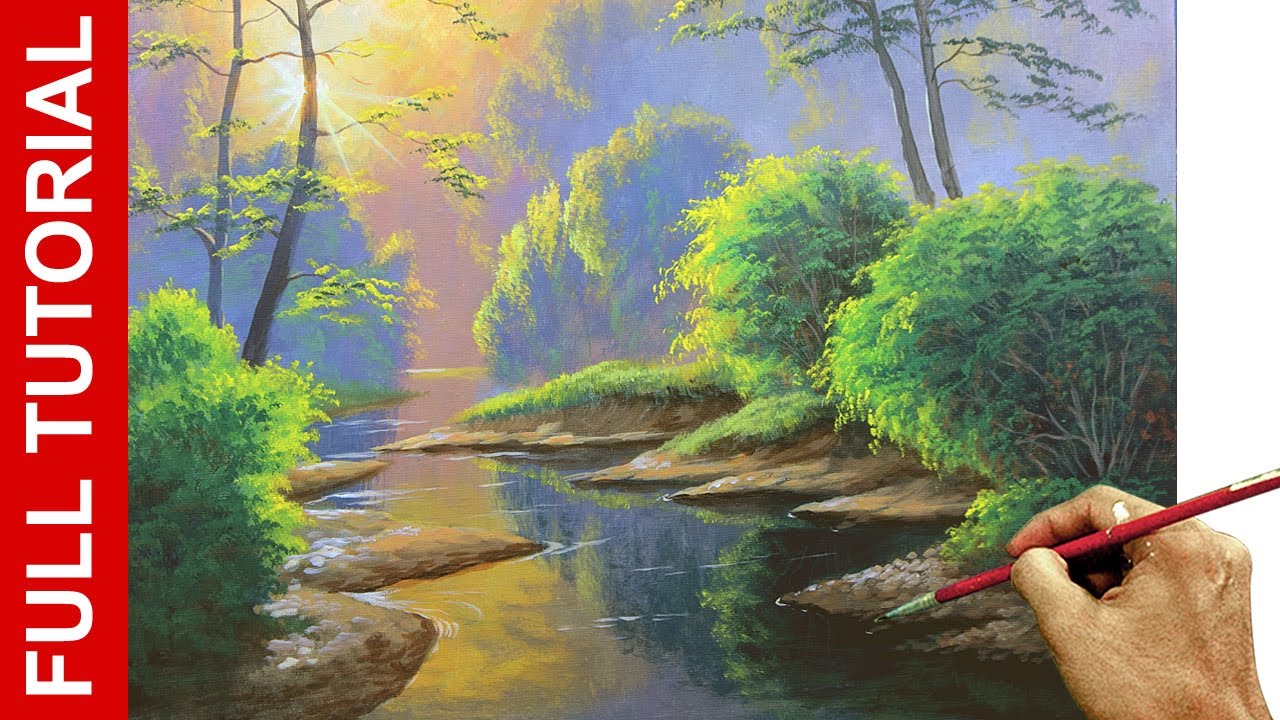 Morning Lights in the River | Acrylic Landscape Painting Tutorial ...