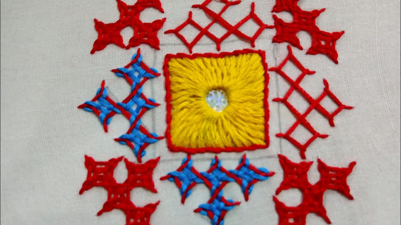 Sindhi work//mirror work in square Shape//Hand Embroidery. - YouTube