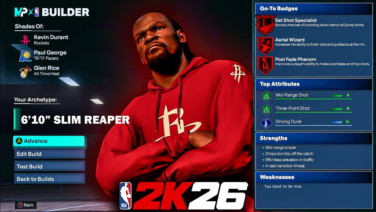 NEW BEST 6'10 SLIM REAPER BUILD! 🔥 Kevin Durant UNSTOPPABLE in NBA 2K26 ...