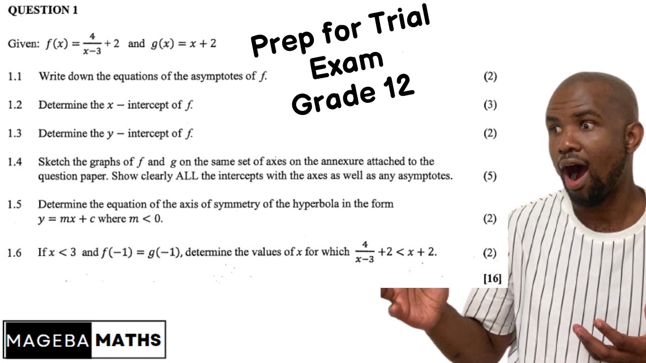 Prep For Trial Exam | Grade 12 | Hyperbola Function | Straight line ...