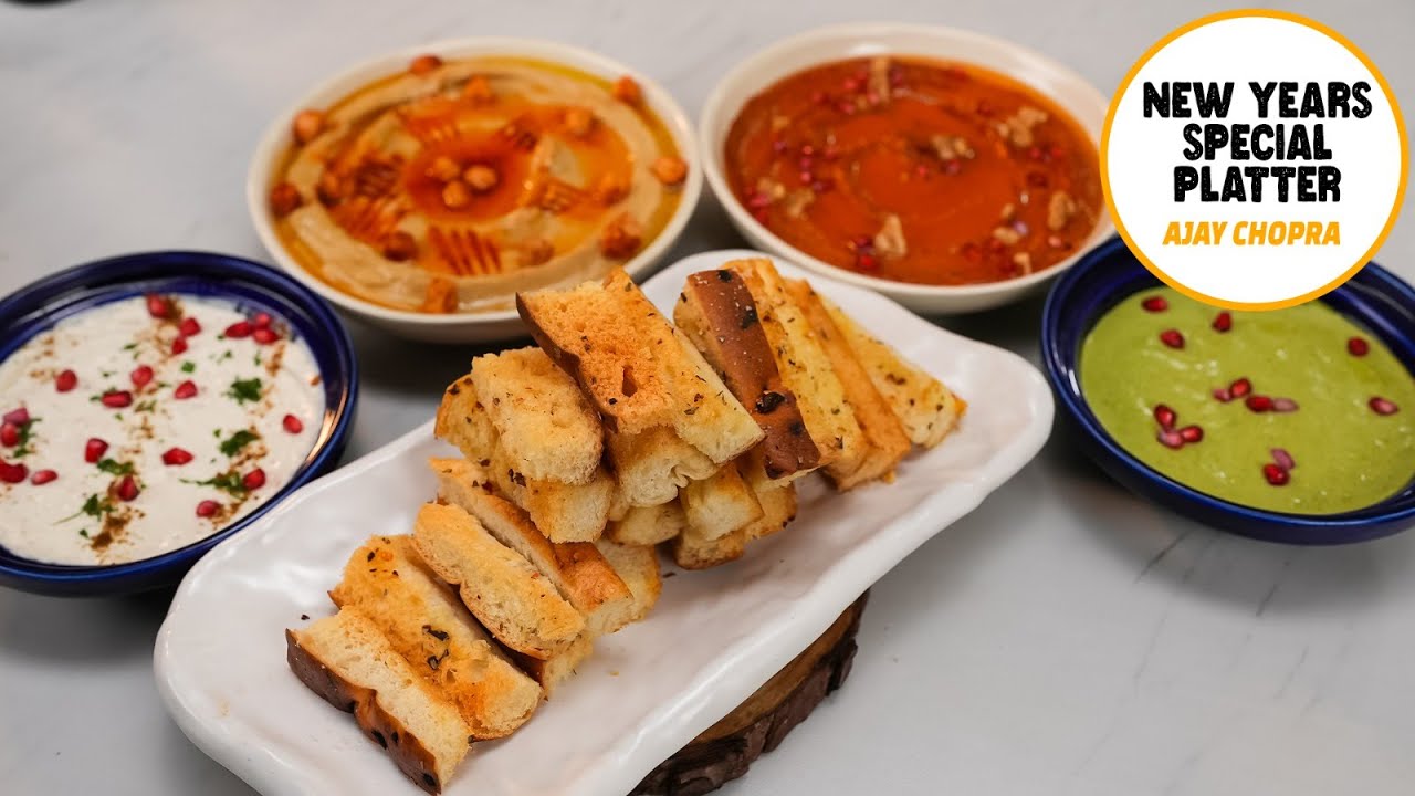 New Year Special Platter | Garlic Bread & 4 Amazing Dips | Starter ...