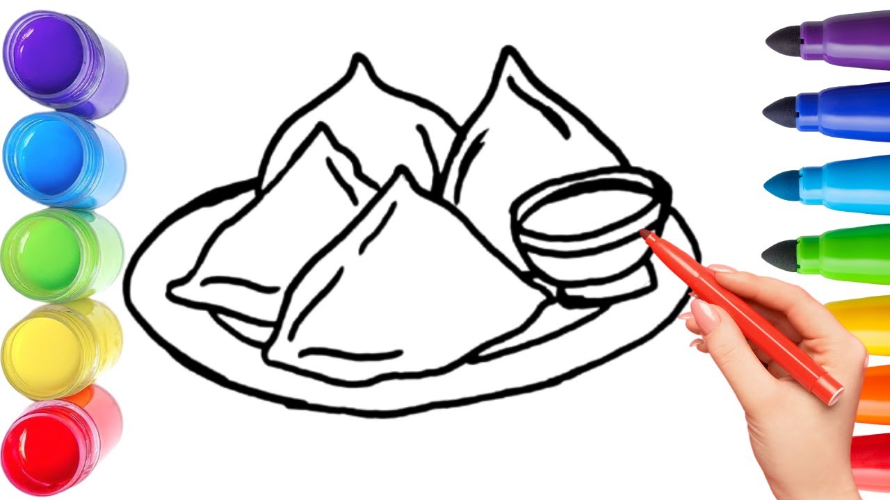 How To Draw cute samosas with sauce Drawing, Painting & Coloring For ...