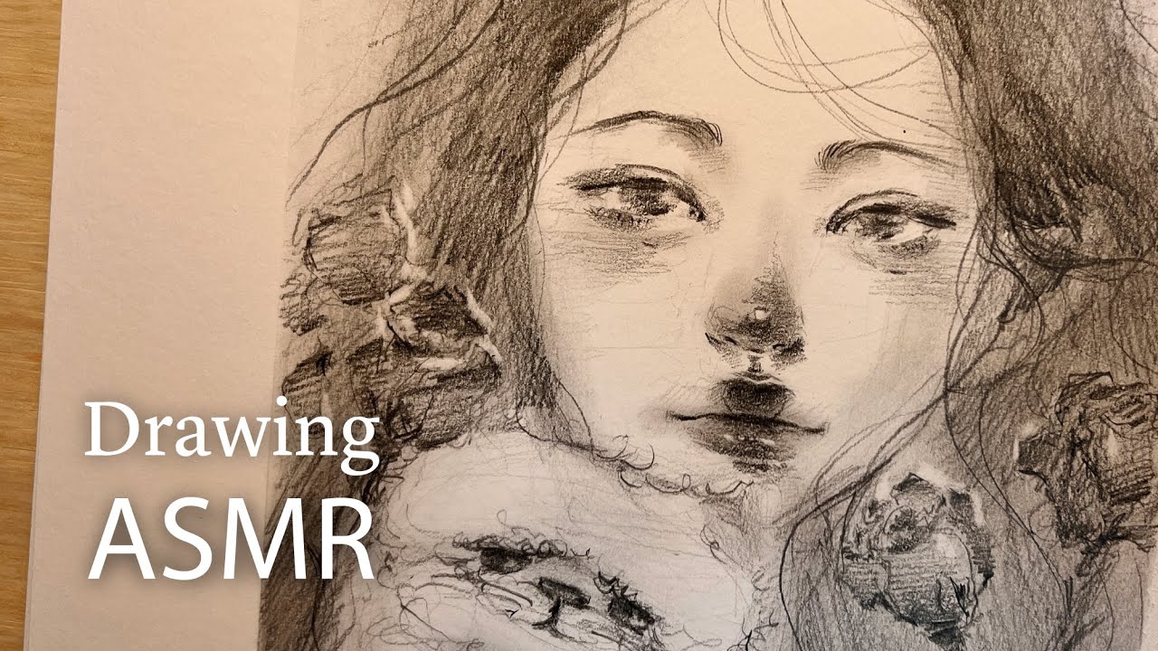 사각사각 연필 드로잉ASMR | 인물 그림 | 고양이 | 無자막 | Drawing ASMR with Real Pencil ...