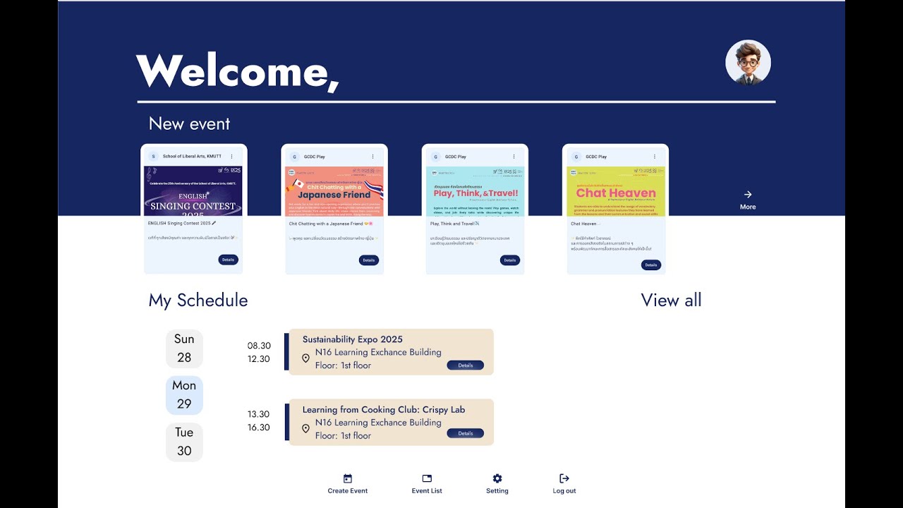 Clickable UI Prototype Demonstrating: MOD LIKE (Student Event Planner ...