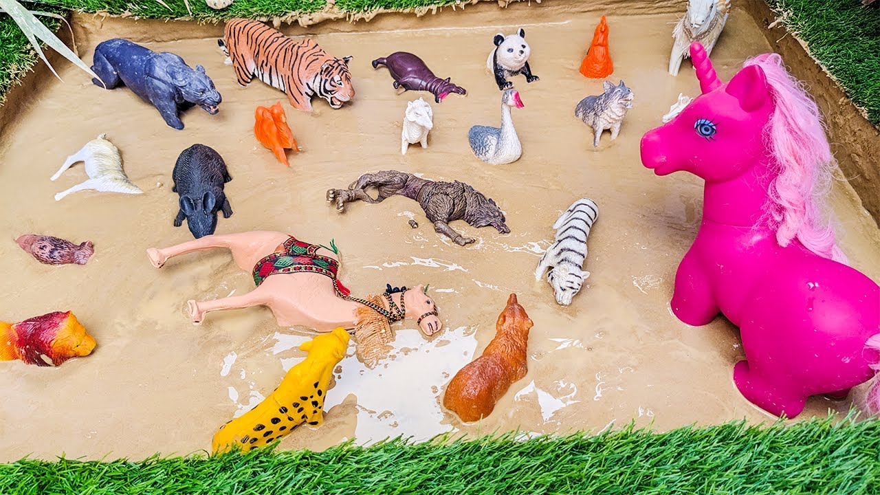 One Big Animal Stuck in the Sandbox Big Unicorn Horse Cute Panda Black ...