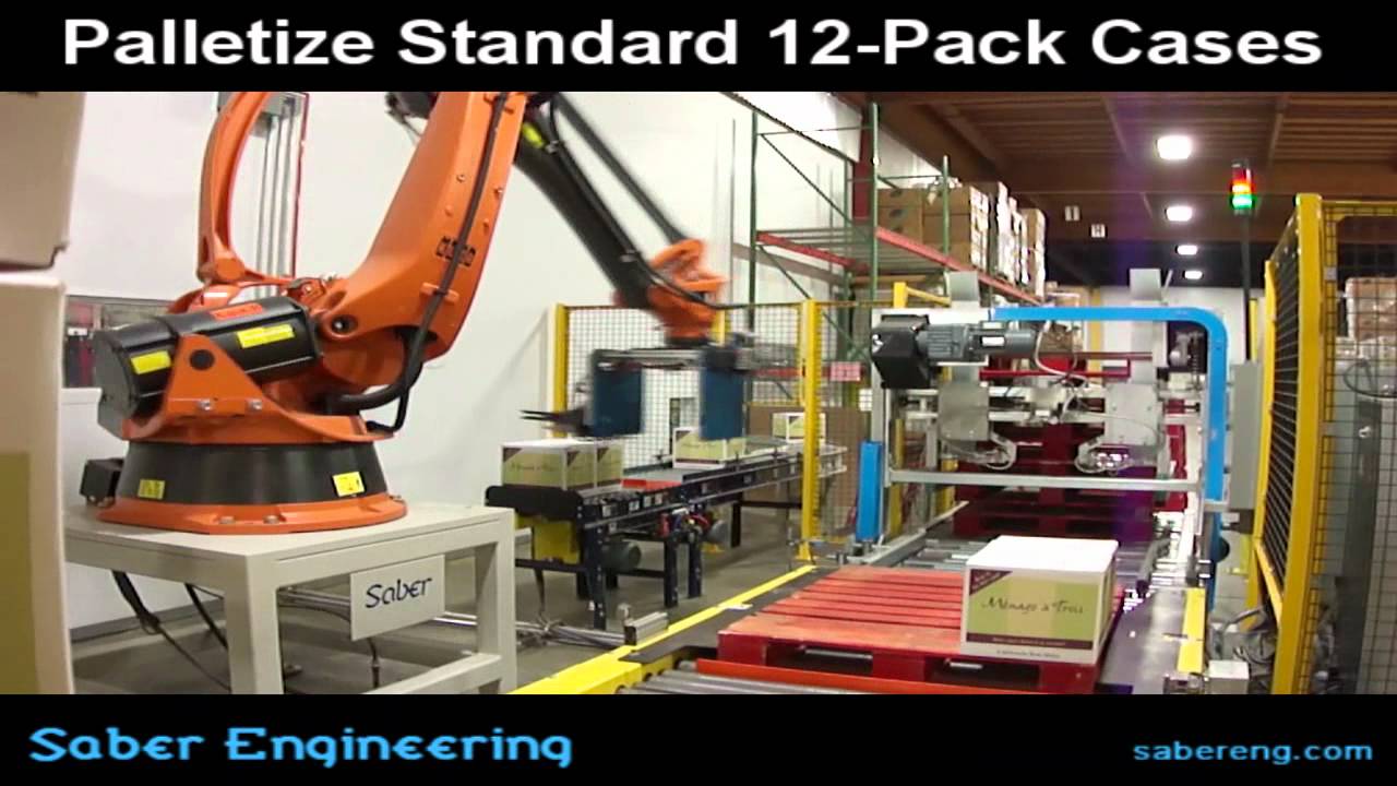 Saber Engineering Robot Palletizer for Wine Cases and Trays - YouTube