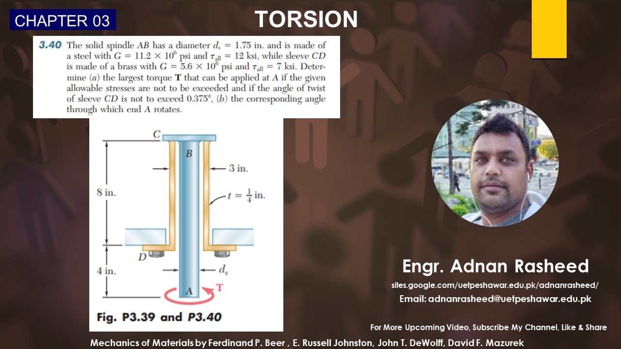 3.40 Determine largest torque T and angle at which end A rotates | Mech ...