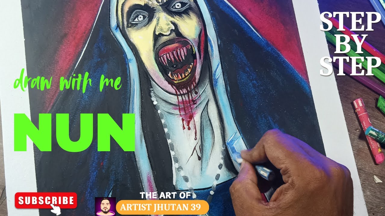 How To Draw The Nun Drawing Step By Step Tutorial oil pastels ️💀⛪😱 #art ...