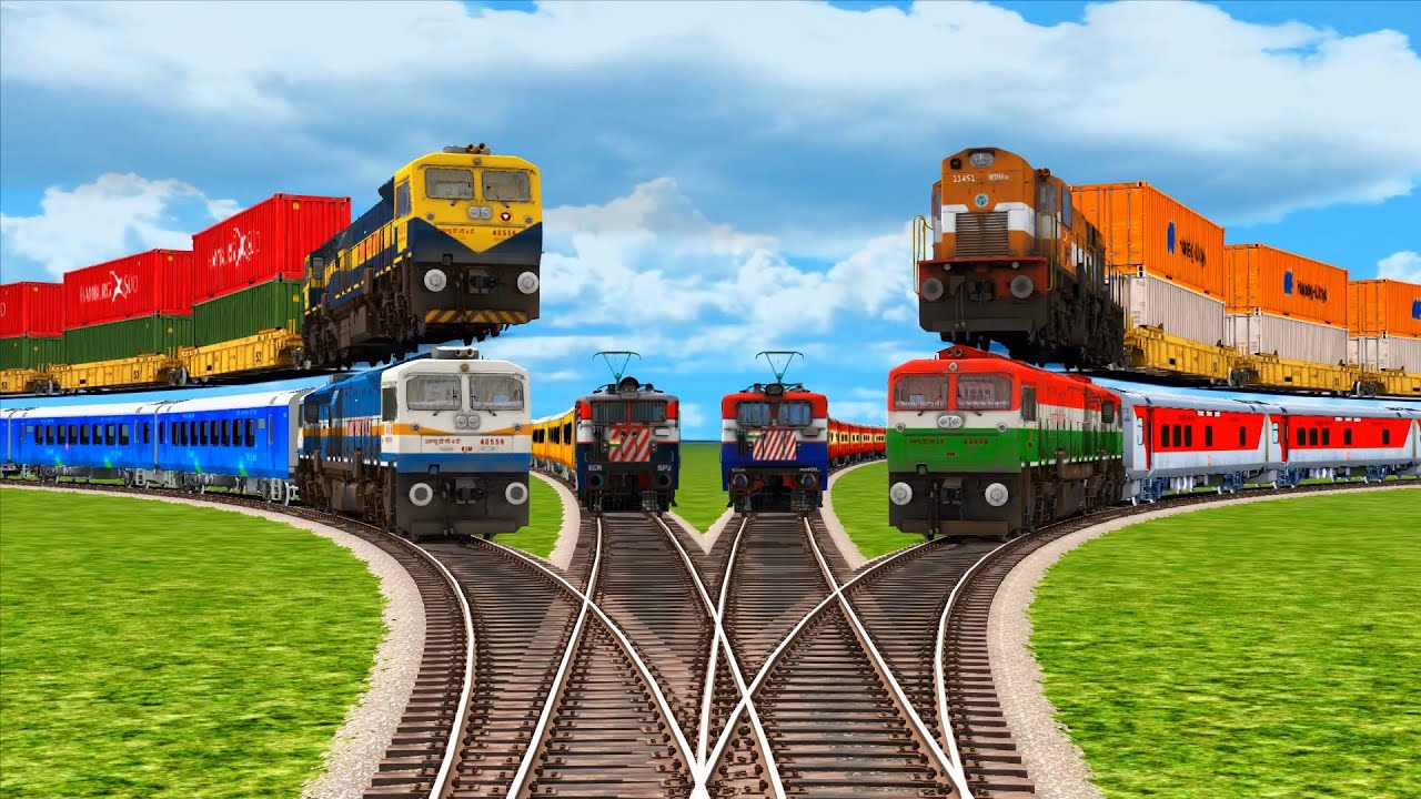 CRAZY 6 TRAIN CROSSING ON TOP AT DANGEROUS RAILROAD TRACK🚦3D TRAIN🚥 ...