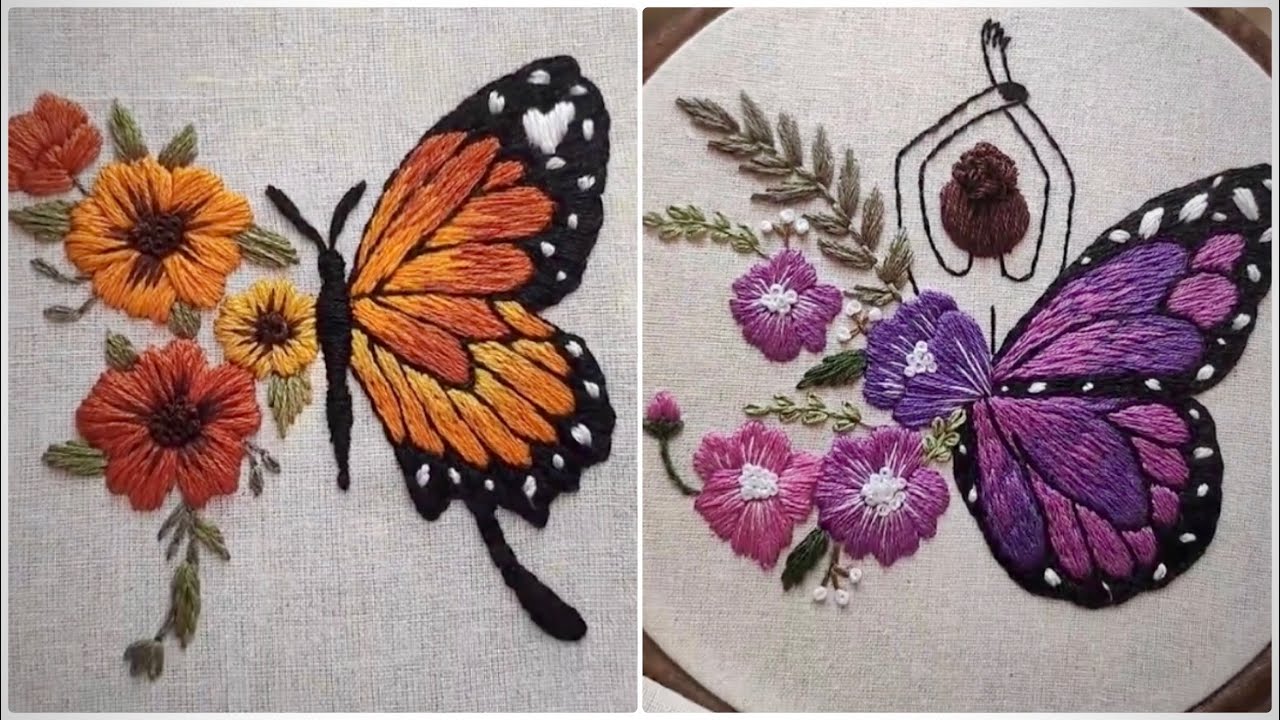 2 Butterfly Embroidery Pattern || Embroidery for Beginners || Let’s ...