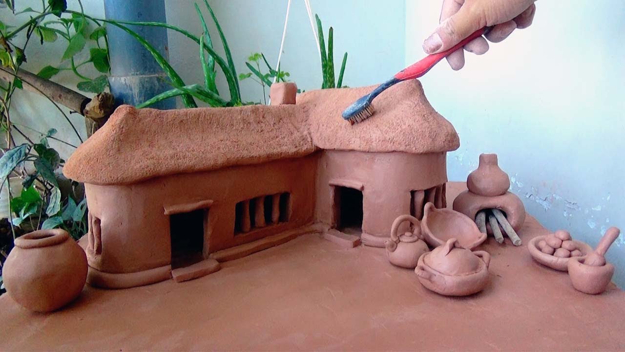 Amazing Technique to Build a Miniature Village Clay House | How to ...