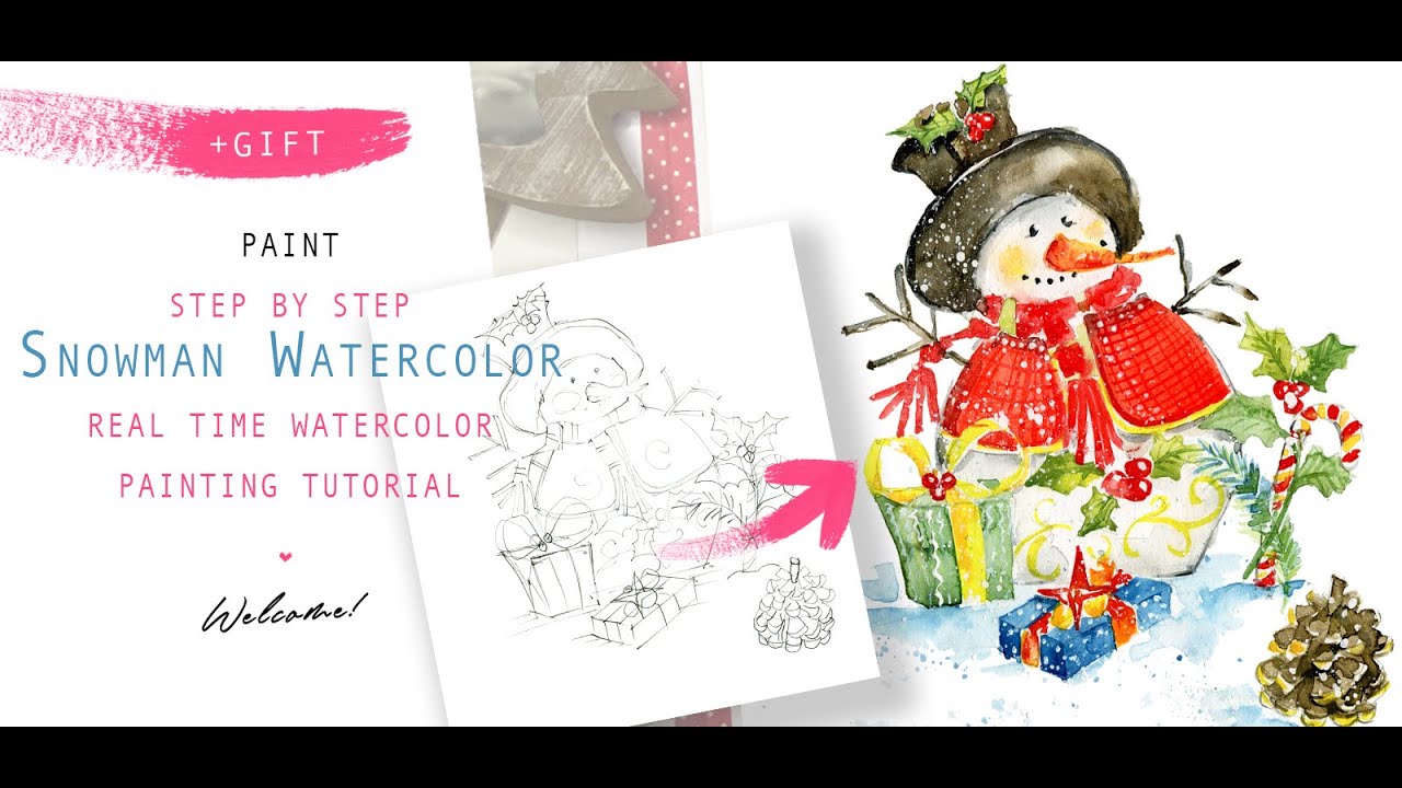 Easiest way to paint watercolor Snowman for beginners/ +gift (a sketch ...