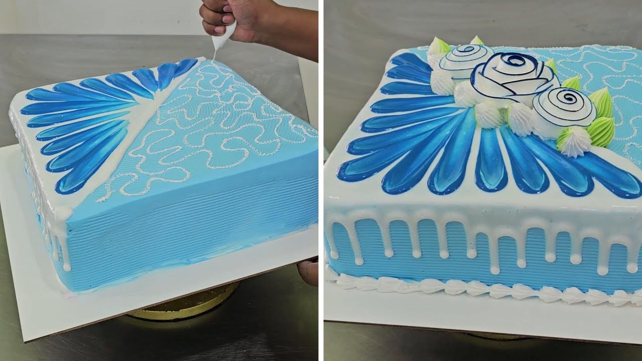 decoración de torta cuadrado con jalea azul - YouTube