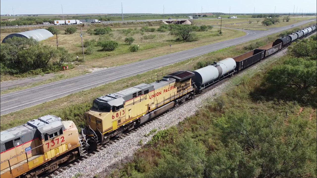Westbound UP 5379/6813/7372, Mixed Freight, UP "Baird Sub" Trent, TX 10-3-2021, DJI - YouTube