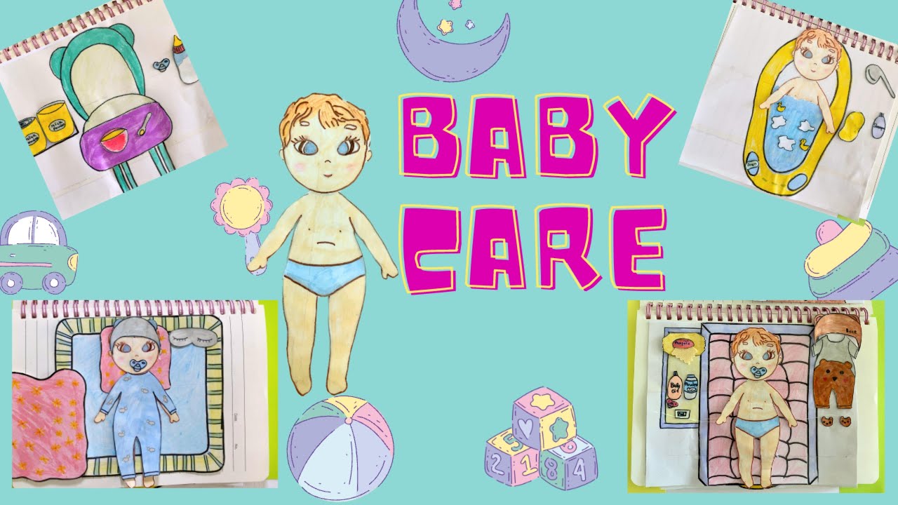 PAPER DOLL BABY👩‍🍼 BABY CARE QUIET BOOK|| bathing||skin care||feeding ...