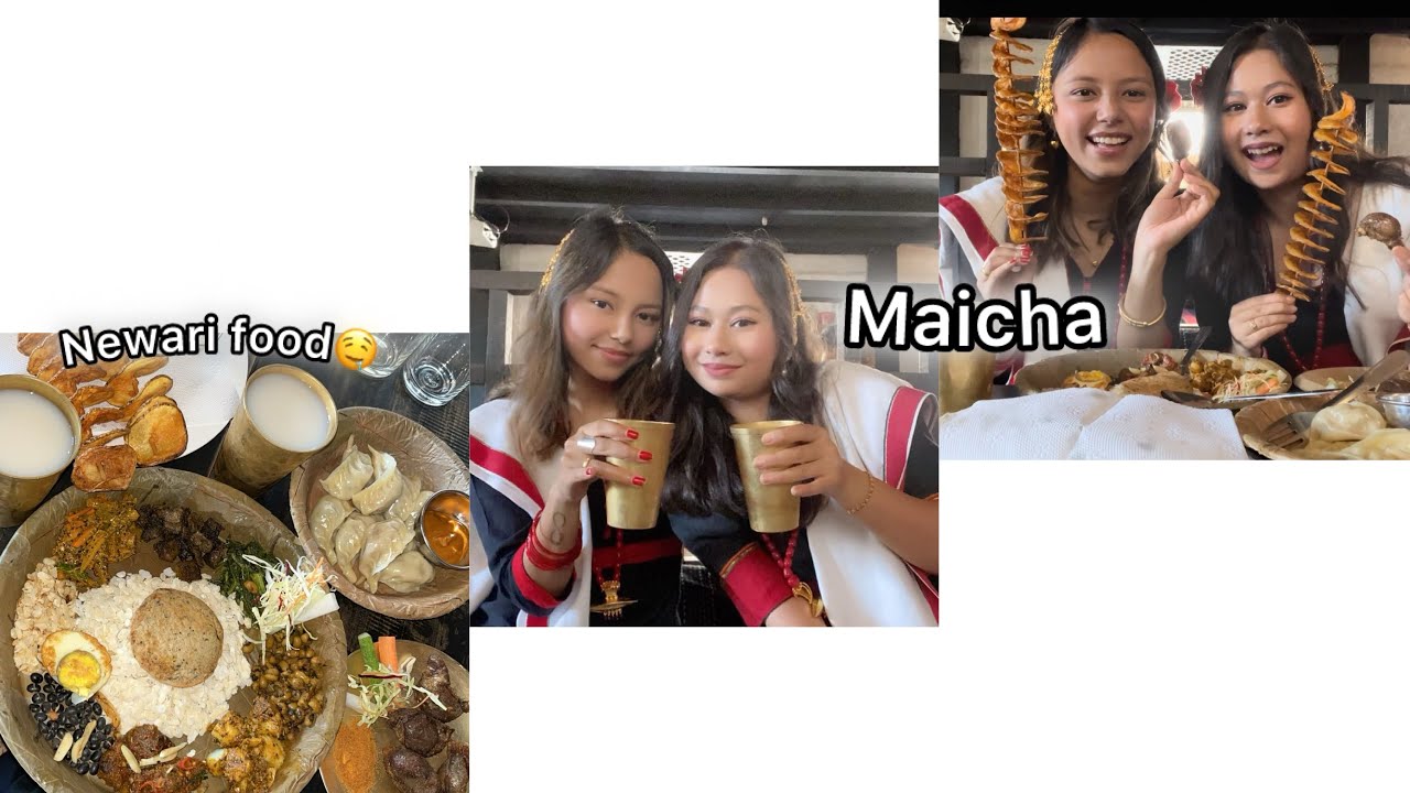 Eating Newari food in Newari dress🤗😍🤤I tried Sapu Mhicha for the first ...