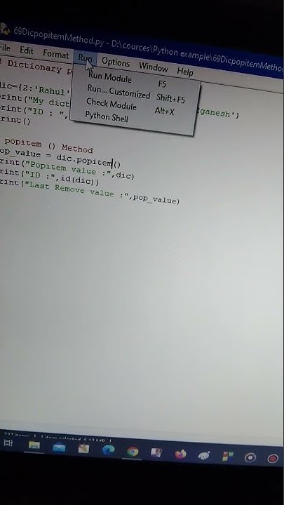 python programming language Dictionary popitem () method code example udaharan - YouTube