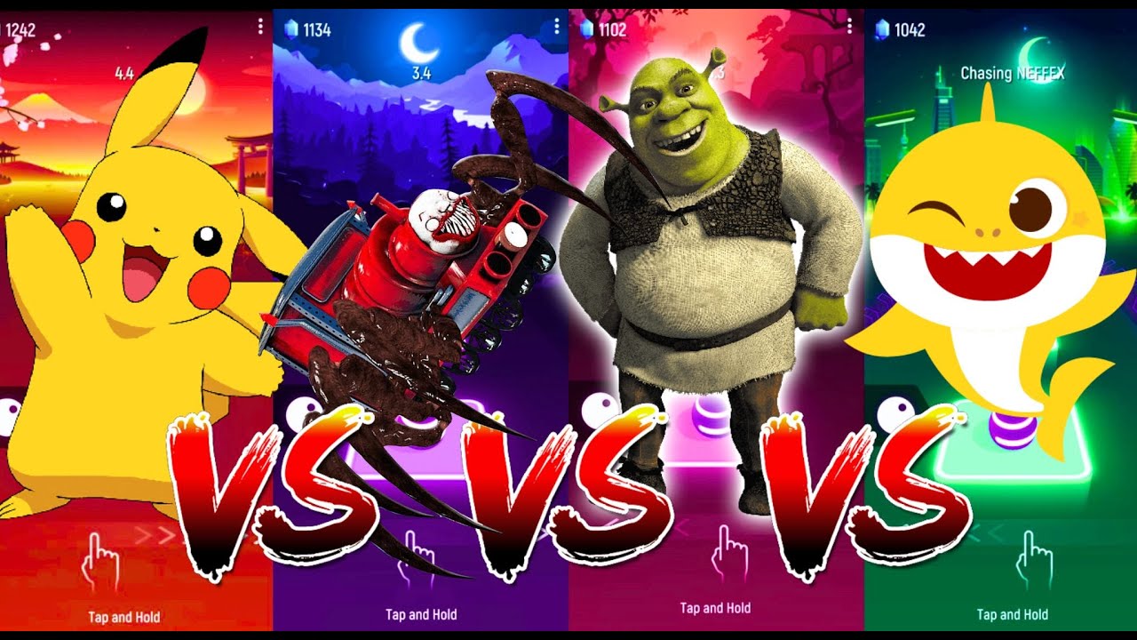 PIKACHU 🆚 CHOO CHOO CHARLES 🆚 SHREK 🆚 BABY SHARK | GameZone XXL | Tiles ...